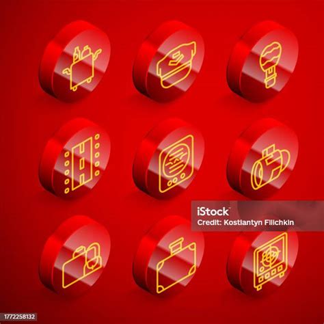 음식 파일럿 모자 열기구 공항 활주로 태도 표시기 제트 엔진 터빈 여행 가방 및 아이콘에 대한 라인 트롤리를 설정합니다 벡터 3차원 형태에 대한 스톡 벡터 아트 및 기타