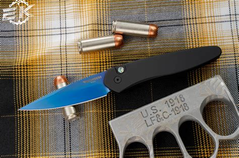 Protech Newport Automatic Folding Knife Black 3 Sapphire Blue 3407 Sb