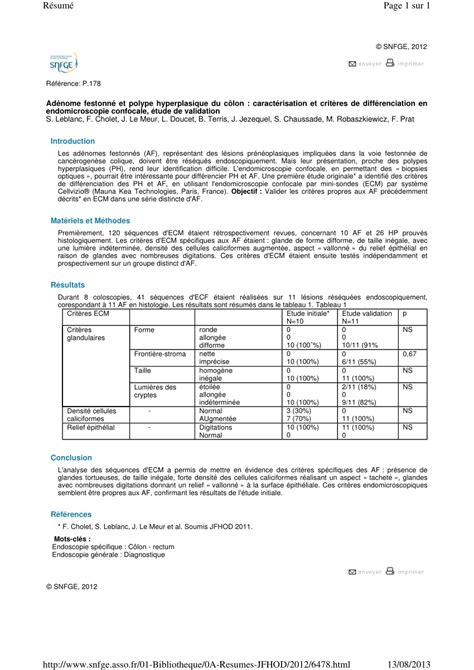 Pdf Adénome Festonné Et Polype Hyperplasique Du Côlon Caractérisation Et Critères De