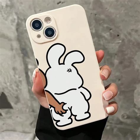 Парные чехлы с мультяшным рисунком кролика и медведя для iPhone 15 12 ...