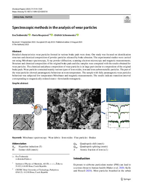 Pdf Spectroscopic Methods In The Analysis Of Wear Particles