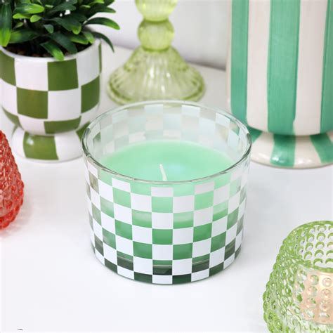 Darthome Green Fresh Fig Checked Glass Candle 11x8x11cm Darthome Limited