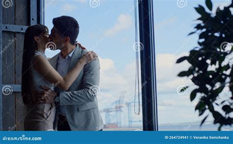 Romantic Couple Embracing Kissing In Hotel Love Couple Hugging At