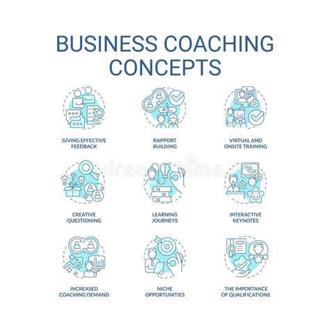 Business Coaching Turquoise Concept Icons Set Stock Vector Illustration Of Skill