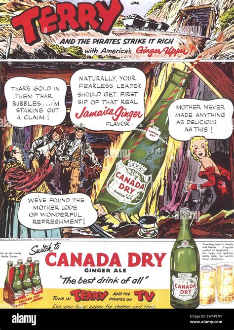 1953 Canada Dry Ginger Ale Print Ad Terry And The Pirates Strike It