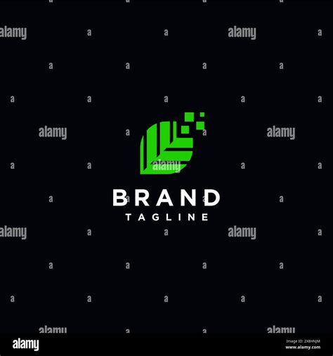 Simple Leaf Logo Design With Digital Pixel Dots Simple Green Technology Logo Design Stock