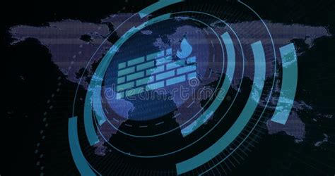 Overlaying Central Firewall Symbol On Dashboard Interface With World