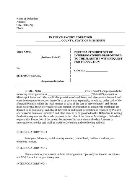 Discovery Interrogatories From Defendant To Plaintiff With Production