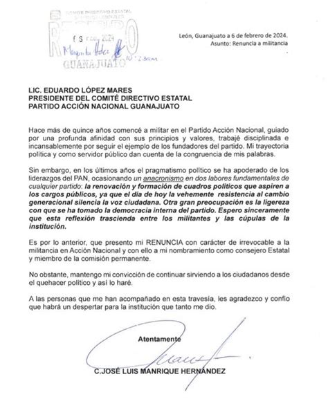 Crisis En Pan Guanajuato Renuncia José Luis Manrique A La