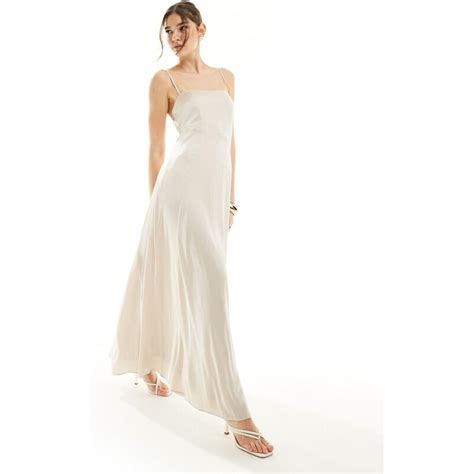 Tfnc Vestito Lungo Da Damigella In Raso Color Champagne Con Spalline