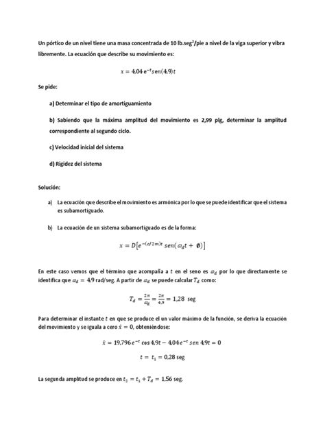 Ejercicio Decremento Logarítmico Download Free Pdf Ecuaciones Ingeniería Mecánica