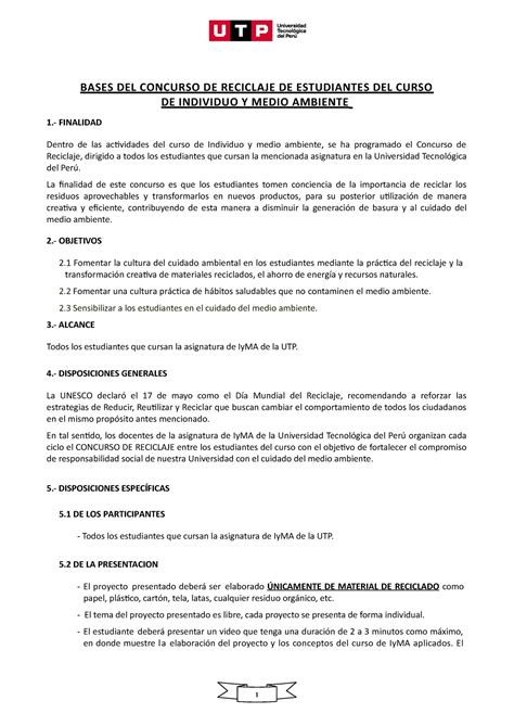 1 Bases Del Concurso De Reciclaje Estudiantes Iy MA Mayo 2023 Individuo Y Medio Ambiente