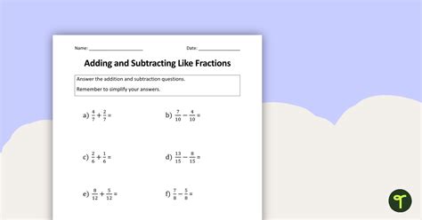 Adding And Subtracting Fractions Worksheets Teach Starter Worksheets Library