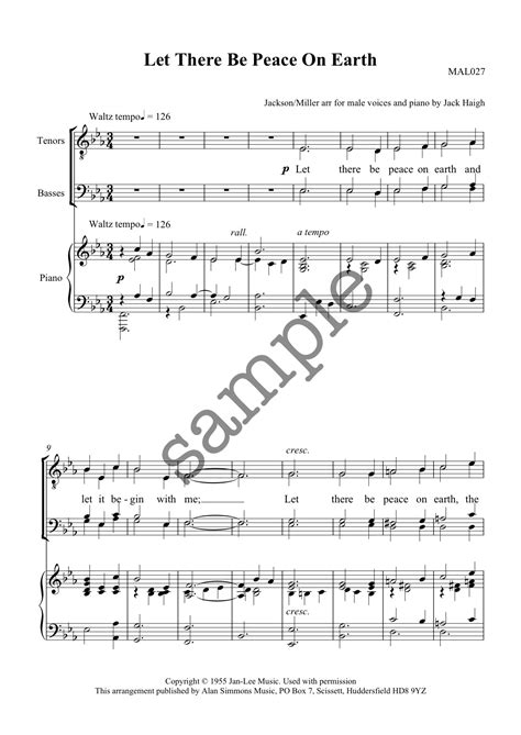 Let There Be Peace On Earth Uk Alan Simmons Music
