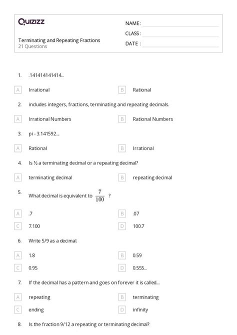 50 Whole Numbers As Fractions Worksheets For 7th Grade On Quizizz