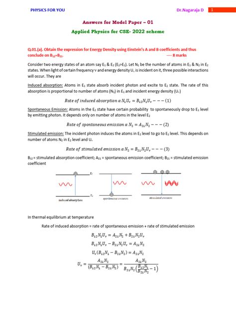 Answers For Paper 1 Cse Pdf Wave Function Laser