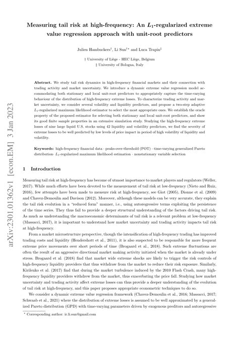 pdf measuring tail risk at high frequency an l 1 regularized