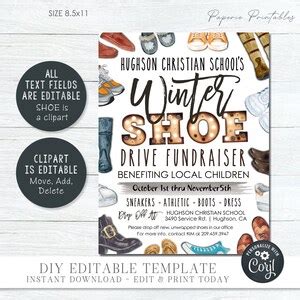 EDITABLE Shoe Drive Fundraiser Flyer Winter Shoe Fundraiser Flyer
