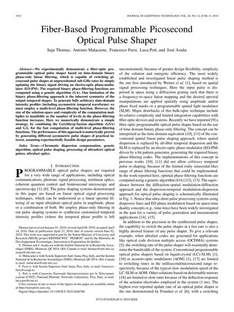 Pdf Fiber Based Programmable Picosecond Optical Pulse Shaper