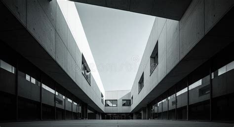 Modern Architectural Structure Featuring Symmetrical Angular Concrete Buildings Stock