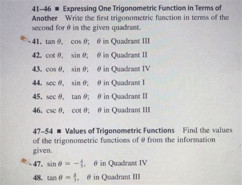 solved 41 46 expressing one trigonometric function in terms