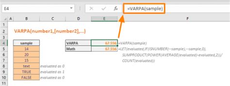 Excel Function VARPA