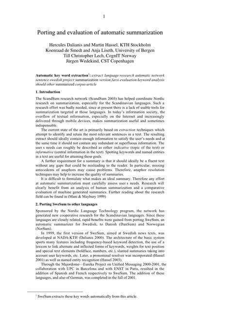 pdf porting and evaluation of automatic summarization