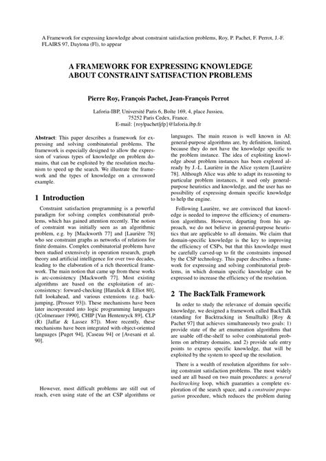 Pdf A Framework For Expressing Knowledge About Constraint Satisfaction Problems