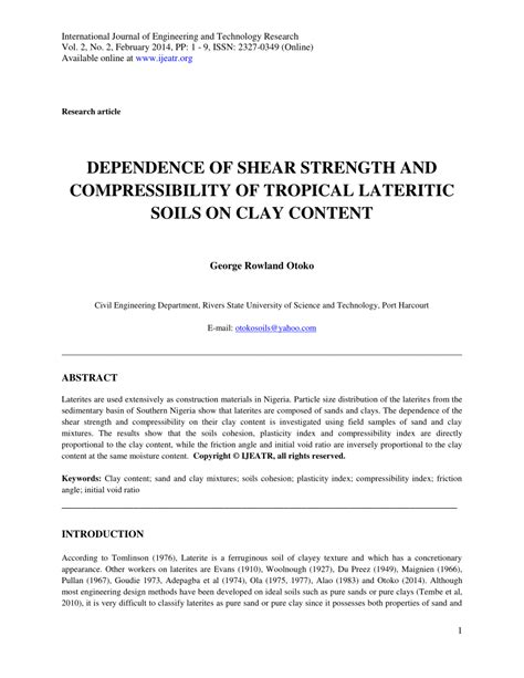 Pdf Dependence Of Shear Strength And Compressibility Of Tropical