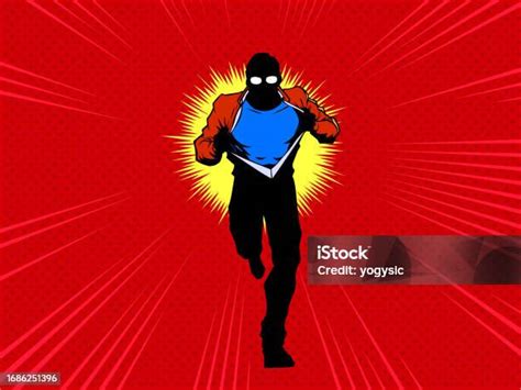 벡터 팝 아트 슈퍼 히어로 실루엣 변화하는 동안 스톡 일러스트레이션 만화에 대한 스톡 벡터 아트 및 기타 이미지 만화 일러스트레이션 팝 아트 Istock