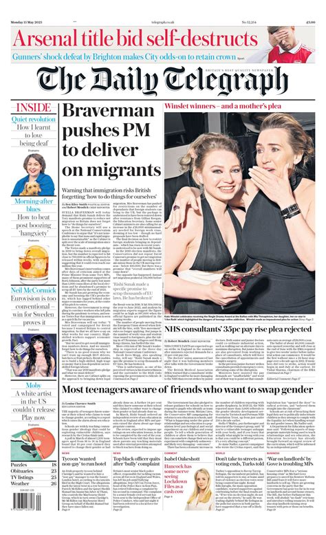 Daily Telegraph Front Page 15th Of May 2023 Tomorrows Papers Today