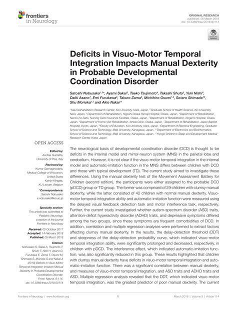 Pdf Deficits In Visuo Motor Temporal Integration Impacts Manual
