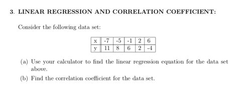 Solved LINEAR REGRESSION AND CORRELATION COEFFICIENT Chegg