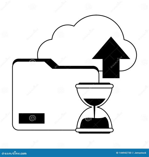 Cloud Computing Technology Black And White Stock Vector Illustration
