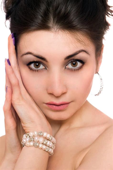 Closeup Portrait Of Lovely Young Brunette Isolated Stock Image Image