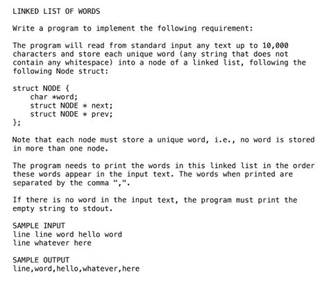 Linked List Of Words Write A Program To Implement The