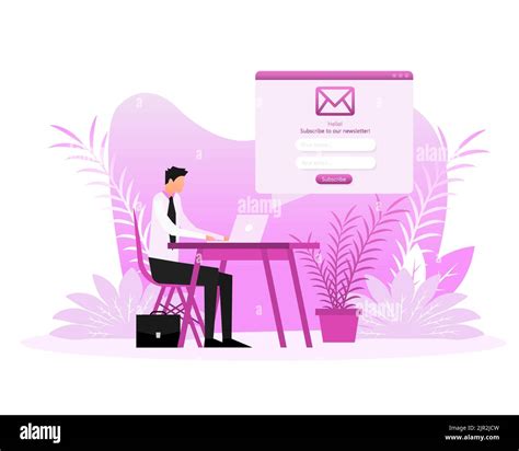 Web Page With People In Flat Style On A White Background Subscribe To Our Newsletter Vector