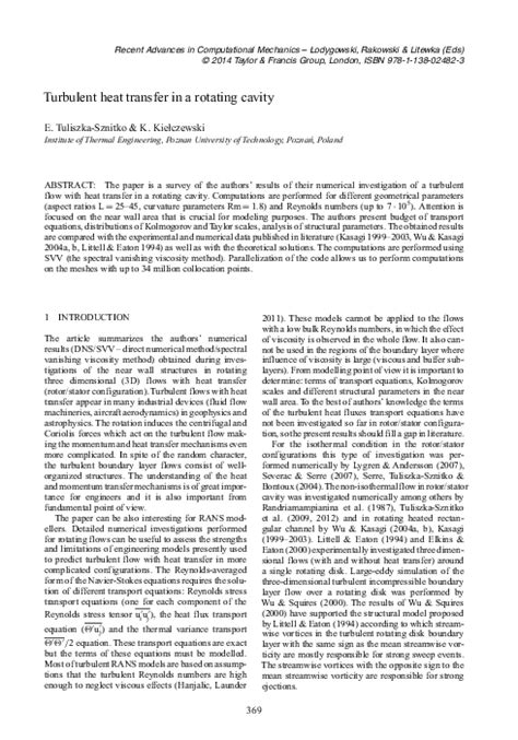 Pdf Turbulent Heat Transfer In A Rotating Cavity