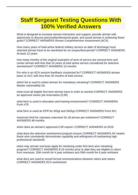 Staff Sergeant Testing Questions With 100 Verified Answers Staff Sergeant Stuvia Us