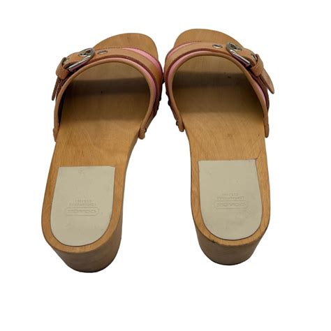 Coach Women Wooden High Heel Slides With Buckle Size Gem