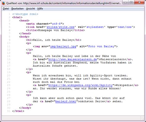 Inf Schule Strukturbeschreibung Mit HTML Fachkonzept HTML