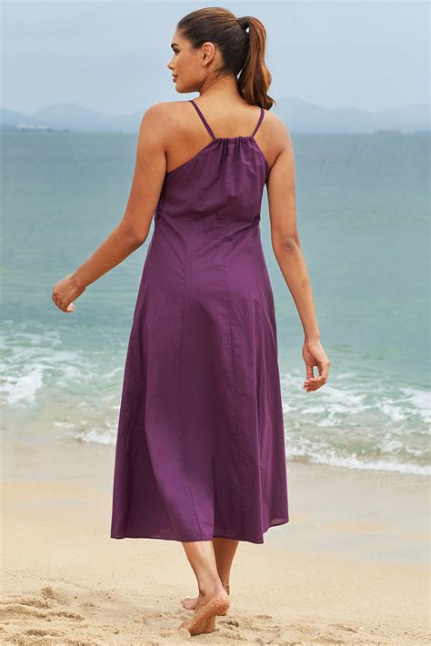 Solid Purple V Neck Sleeveless Spaghetti Straps Casual Long Beach Dress