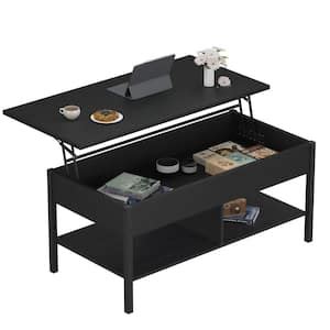 FUFU GAGA In White Rectangle MDF Wood Lift Top Coffee Table With Hidden Storage Shelf And