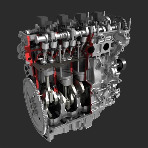 4 Cylinder Engine Block Cutaway 3d Model Max Fbx