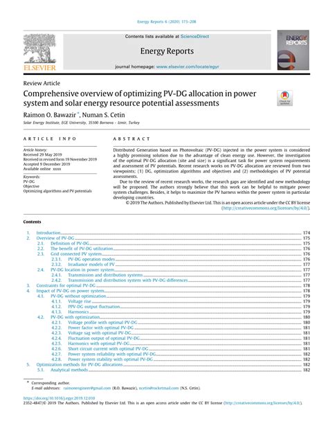Pdf Comprehensive Overview Of Optimizing Pv Dg Allocation In Power