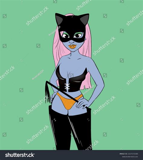 Sexy Woman Cat On Blue Background Stock Illustration Shutterstock