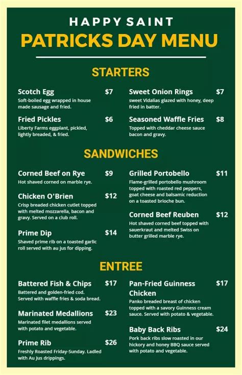 St Patricks Day Menu Templates Photoadking