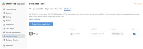 Editing Oauth App Onlyoffice