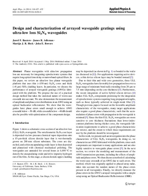 Pdf Design And Characterization Of Arrayed Waveguide Gratings Using Ultra Low Loss Si3n4