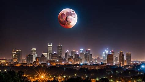 Lunar Eclipse With City Skyline Premium Ai Generated Image